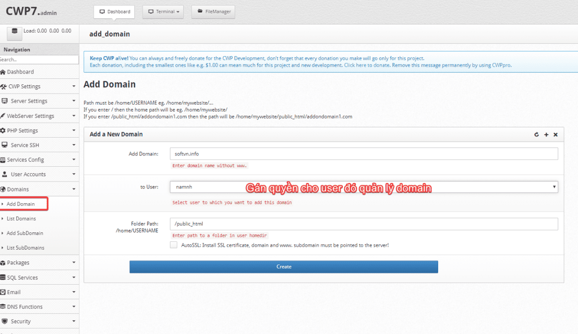 How to add an addon domain to CentOS Web Panel (CWP)